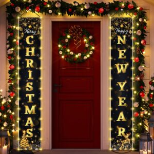 irenare lighted christmas banner decorations with led light merry christmas front porch sign snowman gnome hanging door banner for winter xmas holiday party outdoor decor(cool)