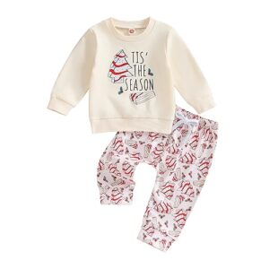 infant toddler baby boy girl christmas outfit tis the season sweatshirt top christmas tree cake pants set my 1st xmas clothes (beige, 18-24 months)