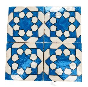 spanish blue ceramic tile painted 4x4 - moroccan hand painted tile zellige for kitchen backsplash, outdoor/indoor tiles bathroom or shower tile, handmade ceramic tile simple (4 tiles)