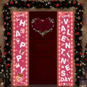 71 x 12 inches valentine's day lighted banner for doorway porch yard, romantic love heart theme decor outdoor indoor front door wall welcome hanging led banner door sign decorations party supplies