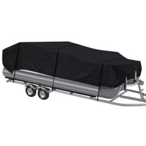 jntke boat cover with motor cover, heavy duty 210d marine grade boat cover, 21-24ft marine grade boat cover fits v-hull, tri-hull, fishing boat, runabout, bass boat, ski boat, black