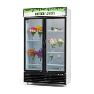 procool refrigeration glass 2 door floral display cooler "fresh flowers" design; 35 cubic ft., 45" wide