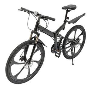 manuloot 26" mountain bike 21 speed folding bikes for adults, mtb disc brake carbon steel mountain bike, height adjustable folding city bicycle, mountain bike for men & women | us stock