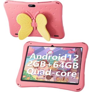 sgin 10 inch tablet for kids, android 12 kids tablet with kids case, 2gb ram 64gb rom, 5000mah, 1280 * 800 display, dual camera, wifi, educational games, yellowish butterfly handle