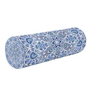 xigua blue decorative floral neck roll pillow for neck relief with removable washable cover - memory foam round cylinder bolster, ergonomically designed for head, neck, back, and legs