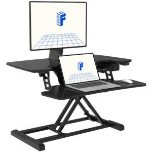 flexispot motorized standing desk converter 32" black electric height adjustable stand up desk riser with quick release keyboard tray