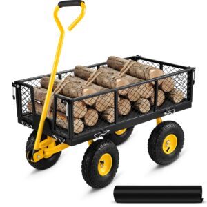 vevor heavy duty steel garden cart, 900 lbs garden wagon carts outdoor yard utility wagon with steel mesh removable sides and 10" wheels