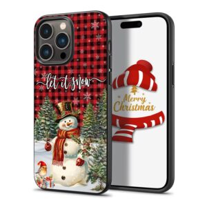 christmas red plaid snowman cardinal let it snow xmas phone case compatible with iphone 15 14 13 12 11 pro max|samsung galaxy s23 s22 s21 s20 fe|a14 a54 a53 a03s a13|note 20 10|z flip 3/4