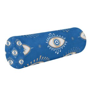 xigua evil eyes blue neck roll pillow for neck relief with removable washable cover - memory foam round cylinder bolster, ergonomically designed for head, neck, back, and legs