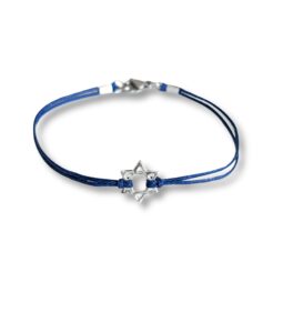 star of david men's bracelet, silver charm custom gift for him, blue cotton cord bracelet for men, bar mitzvah gift, jewish hebrew jewelry from israel, judaica