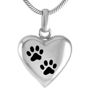 adenla black double dog paw heart cremation jewelry in 316l stainless steel pet memorial urn necklace for ashes