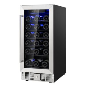 kotek 30 bottles wine fridge, frost free 15 inch beverage refrigerator w/glass door & lock, removable shelves, 36-61°f digital temperature control, freestanding or under counter, wine cooler for home