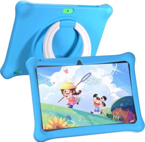 sgin tablet for kids, 2gb ram 32gb rom 10 inch kids tablet android 12 with case with parental control app, dual camera, wifi, educational games，iwawa pre installed, blue