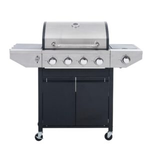 hesieu propane grill 4 burner grill stainless steel gas grill with side burner and thermometer one touch electronic ignition system with four wheels for outdoor bbq, camping