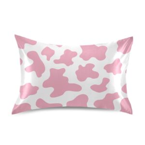 joisal pink cow print camo pillow cases silk pillow covers king satin pillows case, with envelope closure, 40x20 inches