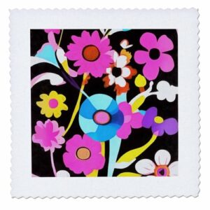 3drose viva magenta abstract retro boho spring flowers - quilt squares (qs-378429-2)