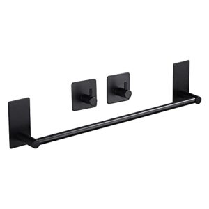 pomojonbi towel holder with 2 packs adhesive hooks 16-inch hand towel rack towel hook stick on wall, bathroom hardware black