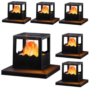 viewsun 6 pack solar post cap lights, flickering flame solar post lights, brightness smd led lighting decor for halloween christmas, fits 4x4, 5x5 or 6x6 wooden posts, for yard garden deck or patio