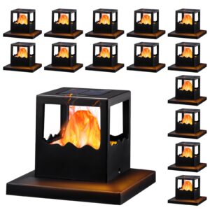 viewsun 14 pack solar flame post lights, solar powered fence post cap lights, high brightness flickering flame smd led lighting for halloween, fits 4x4, 5x5 or 6x6 wooden posts, for yard deck or patio