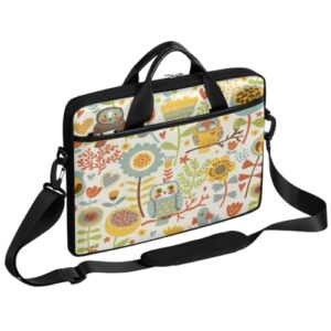 colorful owl floral laptop computer bag waterproof shoulder messenger bag 13-15 inch durable laptop tote bag with shoulder strap handle lightweight crossbody briefcase