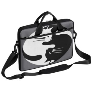 black white cat laptop computer bag waterproof shoulder messenger bag 13-15 inch durable laptop tote bag with shoulder strap handle lightweight crossbody briefcase