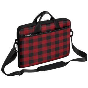 grid print laptop computer bag waterproof shoulder messenger bag 13-15 inch durable laptop tote bag with shoulder strap handle lightweight crossbody briefcase