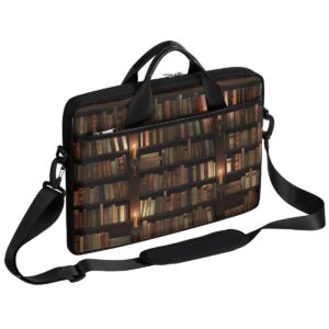 vintage bookshelf laptop computer bag waterproof shoulder messenger bag 13-15 inch durable laptop tote bag with shoulder strap handle lightweight crossbody briefcase