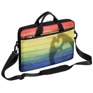 rainbow love print laptop computer bag waterproof shoulder messenger bag 13-15 inch durable laptop tote bag with shoulder strap handle lightweight crossbody briefcase