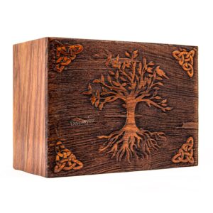 displayex india handmade engraved tree of life cremation urns for human ashes adult male female - urn for ashes for women, dog cat pet memorial urn, wooden decorative urns (medium - 140 cu.in)