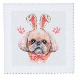 3drose sweet shih tzu dog in cuteness overload for easter fun in... - quilt squares (qs-378978-2)