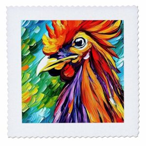 3drose cool colorful rooster portrait. chic digital painting gift,... - quilt squares (qs-379084-5)