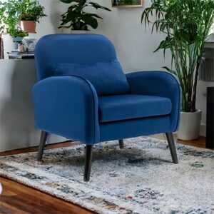 finca ancha butacas para sala modernas accent chair upholstered button tufted armchair velvet reading chair with wood legs guest chair sillones para sala for living room bedroom (navy blue)