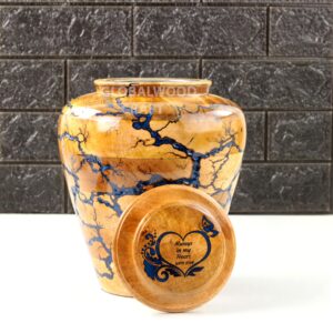 hand crafted mango wood and resin urn | wooden cremation urns adult pet,male & female ashes handmade fractal turn wood human ash for storge (large) capacity (200) cubic inches