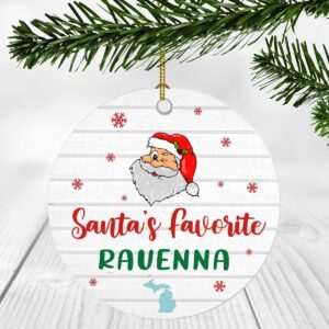 new home ornaments for christmas tree with name city state ravenna michigan ornament - santa's favorite ravenna mi ornament - housewarming ornament 3 inches plastic