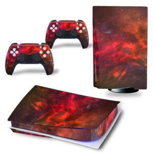 full body vinyl skin stickers cover for ps5 console and controllers (disk edition, red cloud)