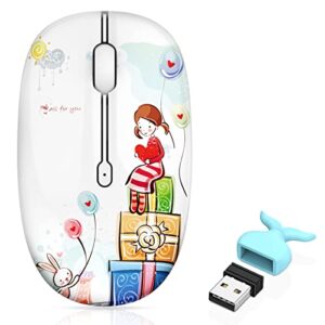 fmouse cute bluetooth mouse, 2.4 ghz wireless mice with usb receiver for laptop, ipad, mac, silent cartoon mouse suitable for female and students (girl)