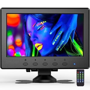 eyoyo 7 inch monitor, 1024 x 600 resolution ips small monitor with remote control and built-in dual speakers portable monitor hdmi vga bnc usb av input for laptop pc cctv dvd