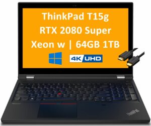 lenovo thinkpad t15g 15.6" uhd 4k workstation business laptop (intel 6-core xeon w-10855m, 64gb ram, 1tb pcie ssd, rtx 2080s max-q graphics) backlit, 2 x thunderbolt, win 10/11 pro + ist cable