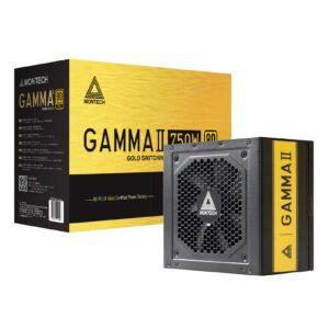 montech gamma ii series 750 watt 80+ gold certified power supply, llc+dc to dc technology, full japanese capacitors, 120mm silent fan, flat cables