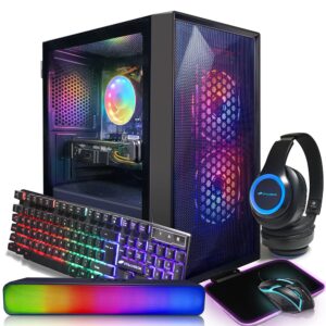 stgaubron gaming pc, intel core i3-10100f up to 4.3g, radeon rx 5500xt 8g, 16g ddr4, 512g ssd, wifi, bt 5.0, rgb fan x3, rgb bt sound bar and headset, windows 11 home