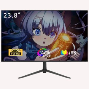 pc monitor，23.8 inch led computer monitor，1080p full hd,low blue light，75hz, ips，frameless desktop display，hdmi vga,vesa mounting