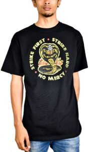 karate kid strike first cobra kai logo crew t-shirt(md, black)