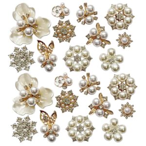 qililandiy 22 pieces pearl rhinestone buttons rhinestone faux pearl embellishments pearl brooch alloy floral charms pendants for jewelry making