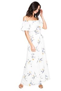 sugarlips women's off shoulder dressy casual floral maxi dress, white-multi, small