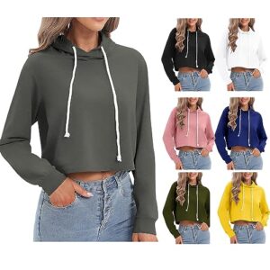 mittory women's cropped hoodie long sleeve drawstring sweatshirt casual cute pullover workout crop tops