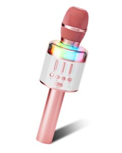 verkstar karaoke microphone, handheld bluetooth wireless karaoke microphones for adults kids portable singing speaker mic with colorful led lights for christmas birthday gifts