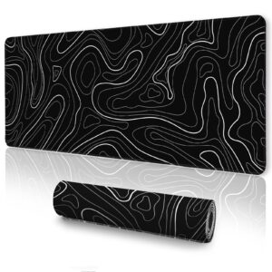 ujoowalk topographic gaming mouse pad, large, black and white, 31.5 x 11.8 in