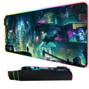 imegny rgb mouse pad, xxl led gaming mouse mat heavy duty anty slip 35.4 * 15.7 inches greencity