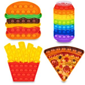 pop its fidget toys pack 4 - stress relief food pop its poppers fidget poppet toy - autism learning french fry pizza hamburger popits push pop bubble popping sensory toy for kids