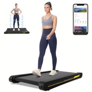 walking pad treadmill with app, 3 in 1 under desk treadmill, 2.5hp low noise walking vibration pad with remote control,portable treadmill for home office, yellow